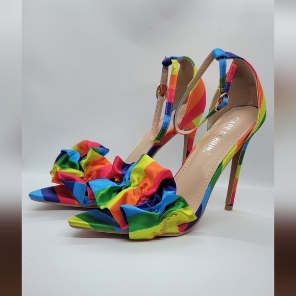 Cape Robbin | Shoes | Rainbow Color Striped Heel With Ankle Strap ...
